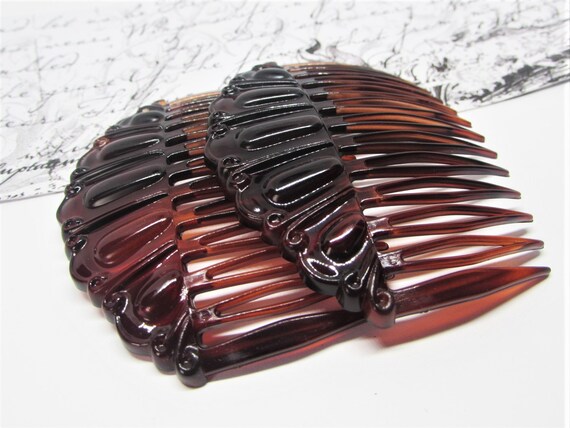 Vintage FRENCH Scalloped Hair Combs, Tortoise-Shell B… - Gem