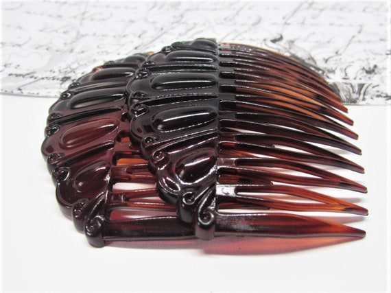 Vintage FRENCH Scalloped Hair Combs, Tortoise-Shell B… - Gem