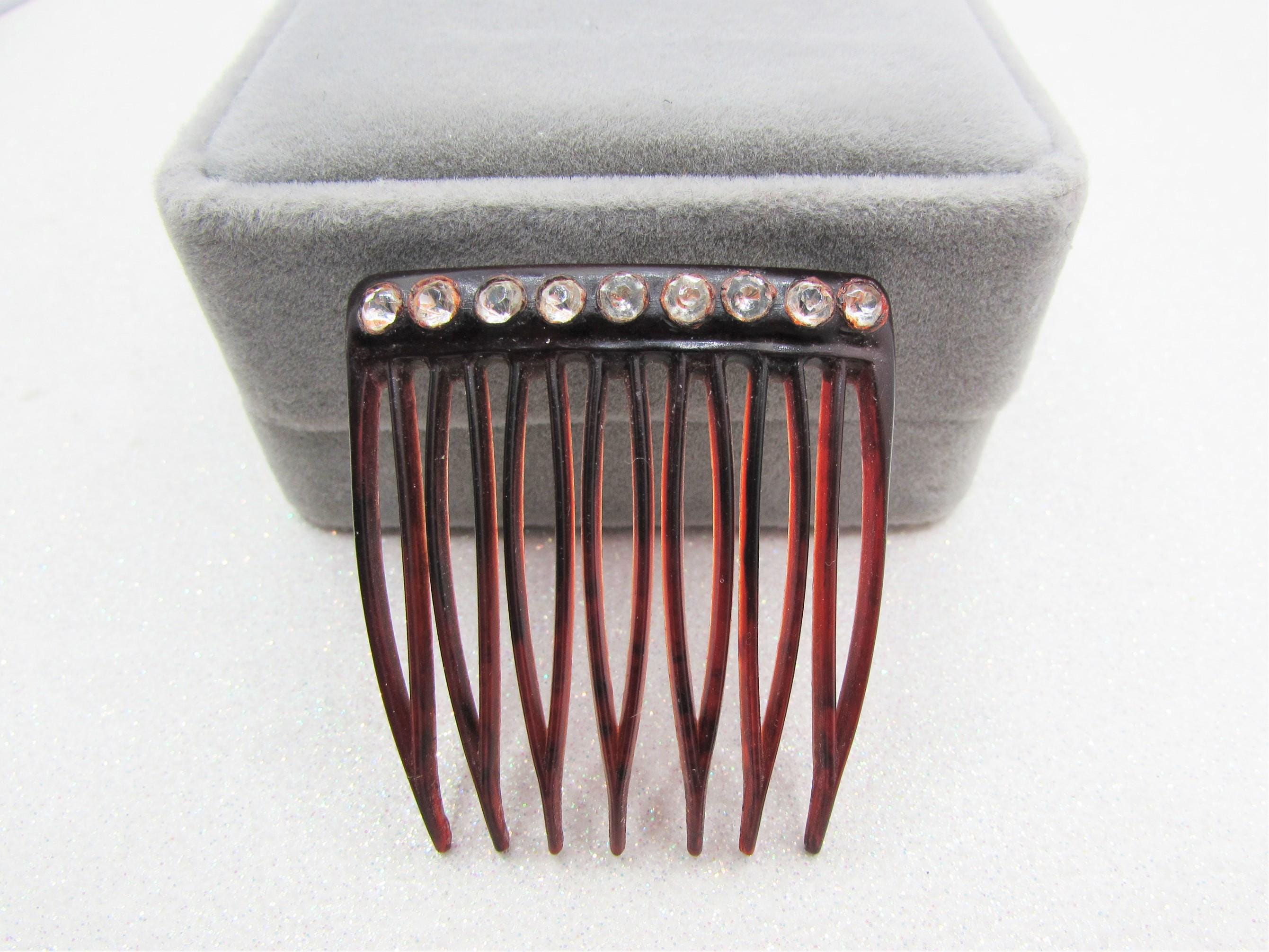 Vintage 1940s Rhinestone Crystal Hair Comb- Small Cherry Red Celluloid ...