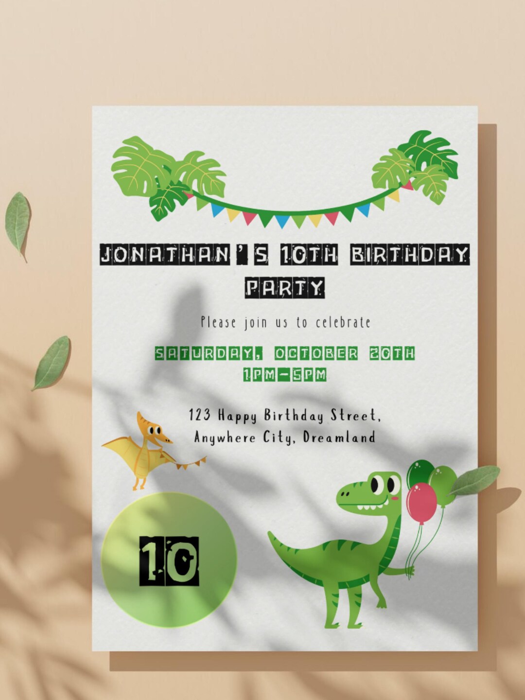 Printable Dinosaur Birthday Invitation for Kids – Canva Template 5x7 ...