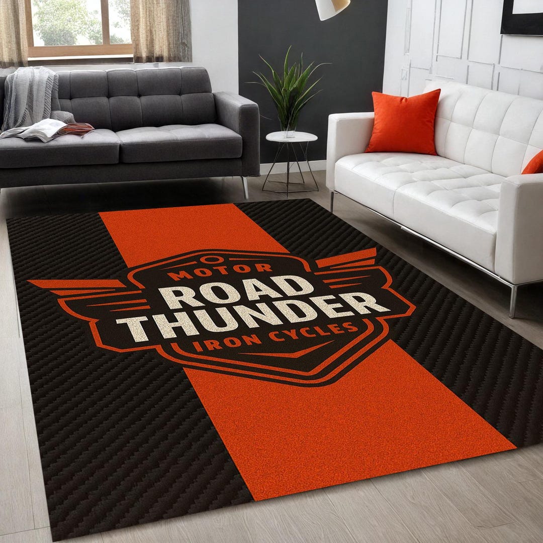 Road Thunder 3D Motorcycle Rug, Biker Room Carpet, Harley Inspired ...