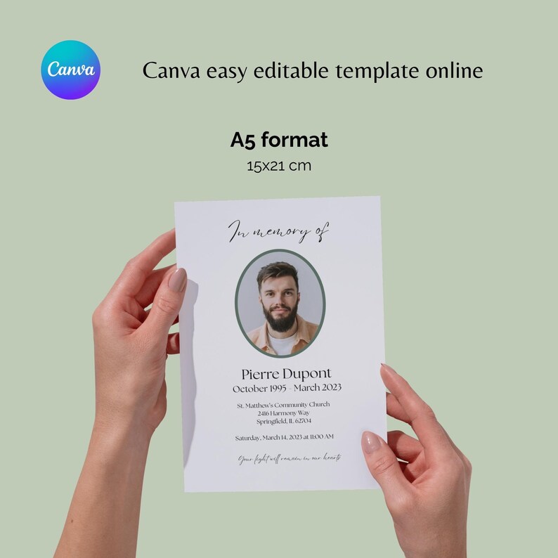 Digital Template for a Funeral Ceremony Booklet, Customizable Online ...