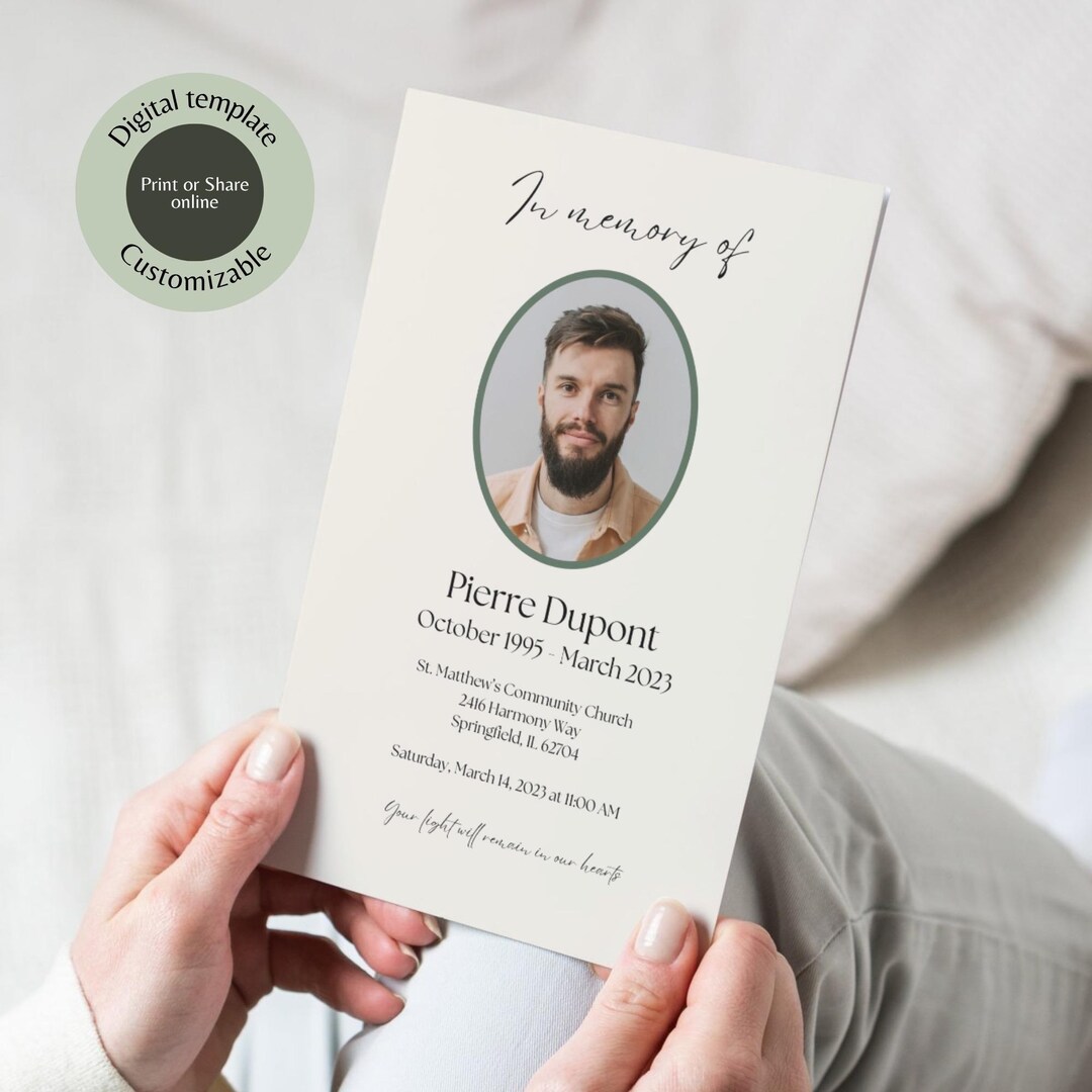 Digital Template for a Funeral Ceremony Booklet, Customizable Online ...