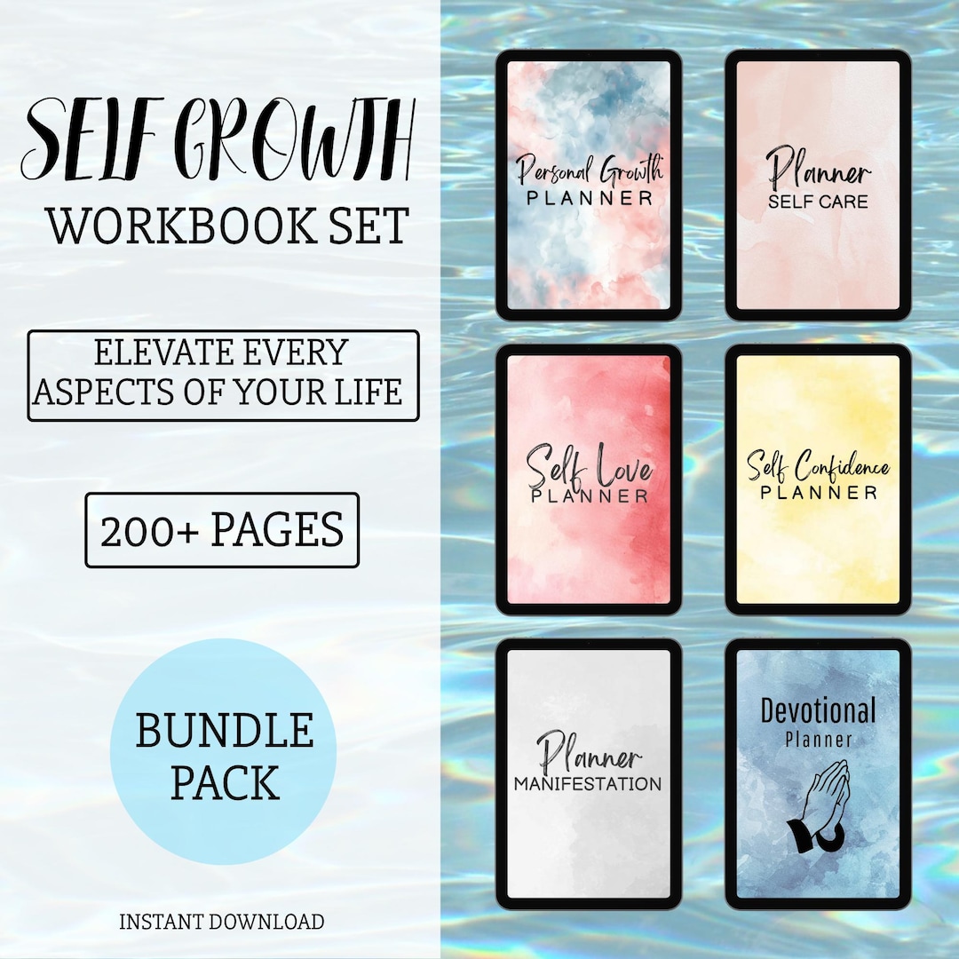Personal Growth Workbook Bundle, Planner, Care, Goals, Love, Confidence ...