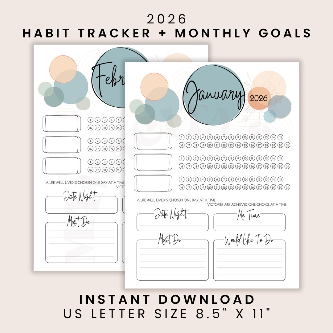 Monthly Habit Tracker and Goal Planner Printable | 12-month PDF | Daily ...