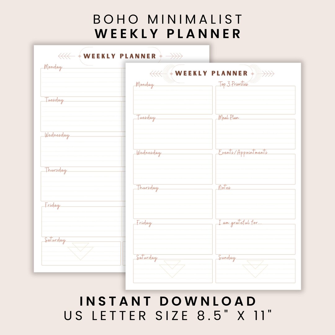 Weekly Planner Printable | Boho Theme | Instant Download Organizer + to ...