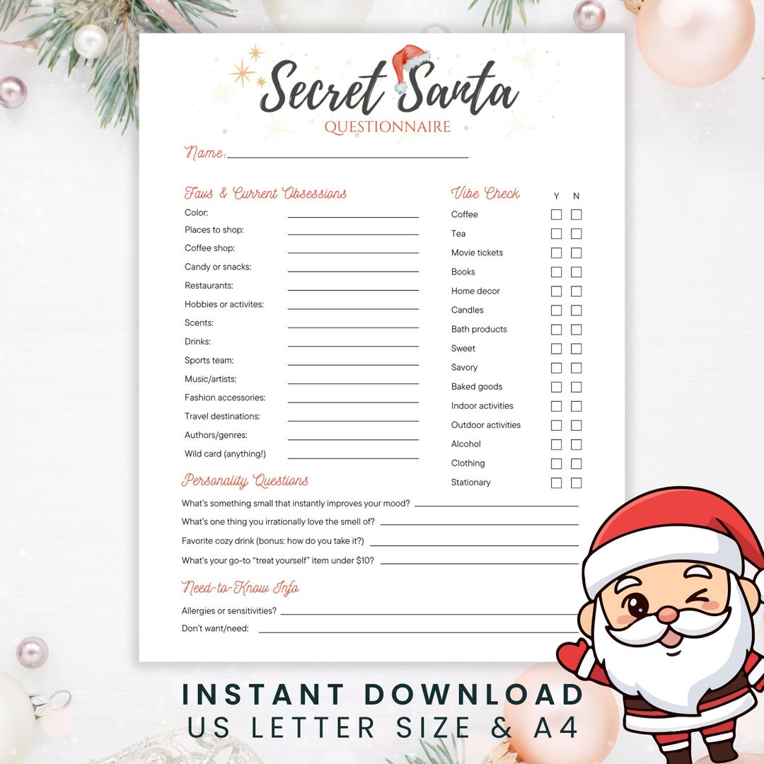 Editable Secret Santa Printable Form + Canva Template | Office Party ...