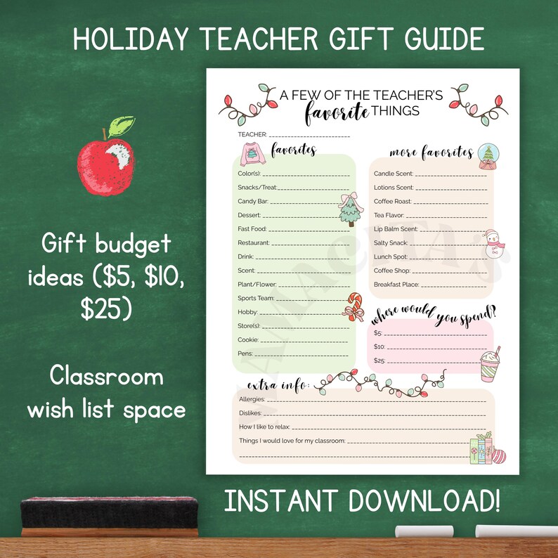 Teacher Favorite Things Christmas Printable | Teacher Gift Idea ...