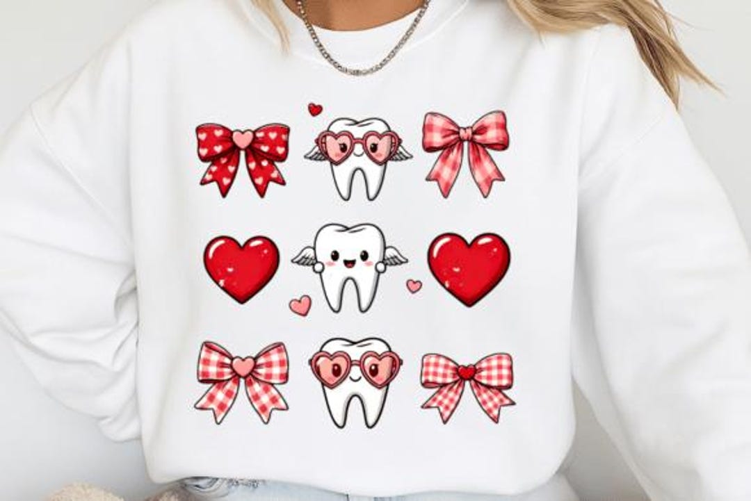Valentine’s Day Teeth Coquette Bow PNG | Cute Dental Love Clipart With ...