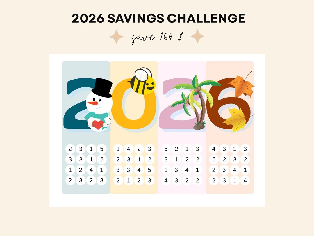 2026 Savings Challenge Printable, Low Income, Illustrated Money Tracker ...