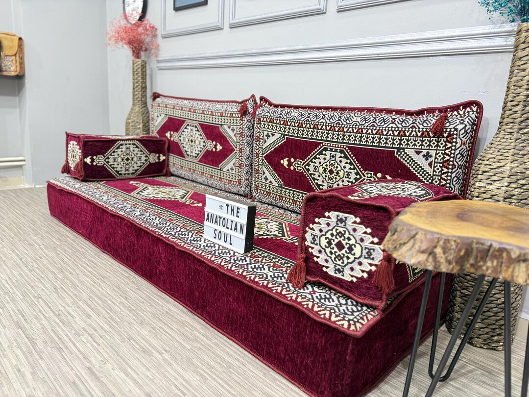 Burgundy Middle Eastern Floor Sofas, Handmade Modular Couch Seating ...