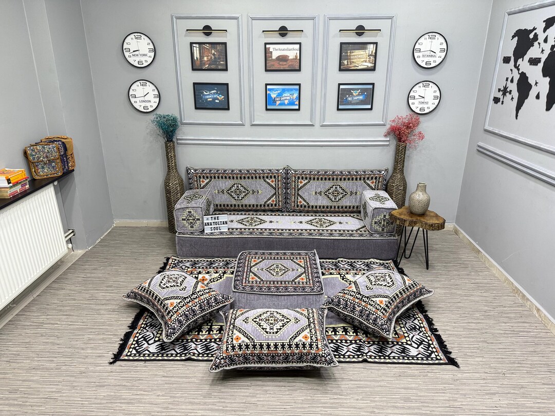Gray Moroccan Style Corner Seating; Handmade Anatolian Floor Sofas ...