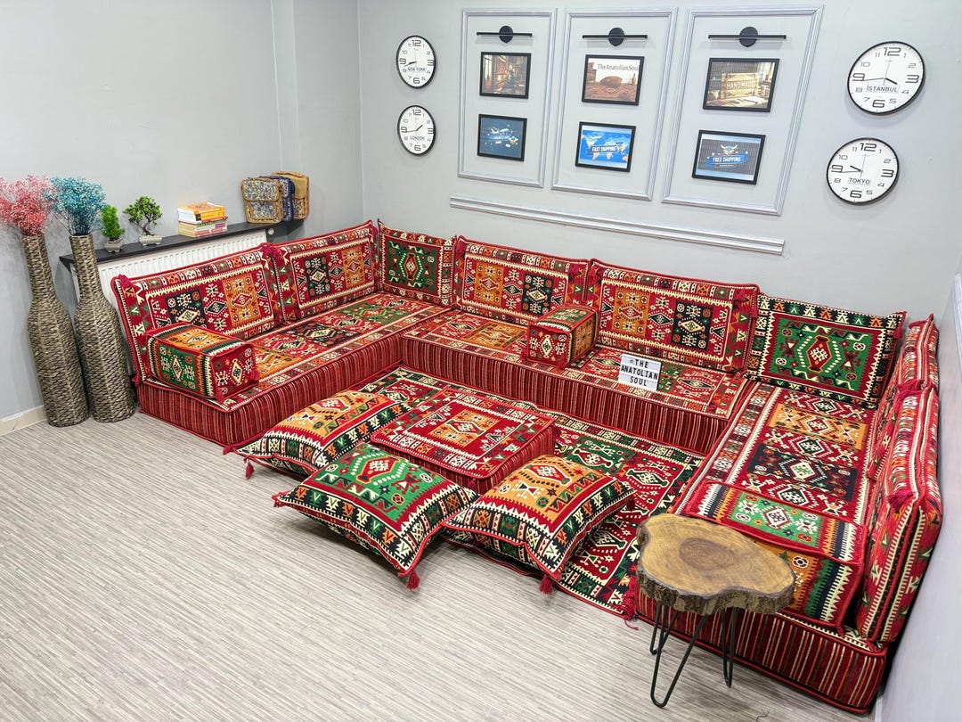 Middle Eastern Cozy Couch, Traditional Turkish Floor Seating Set ...