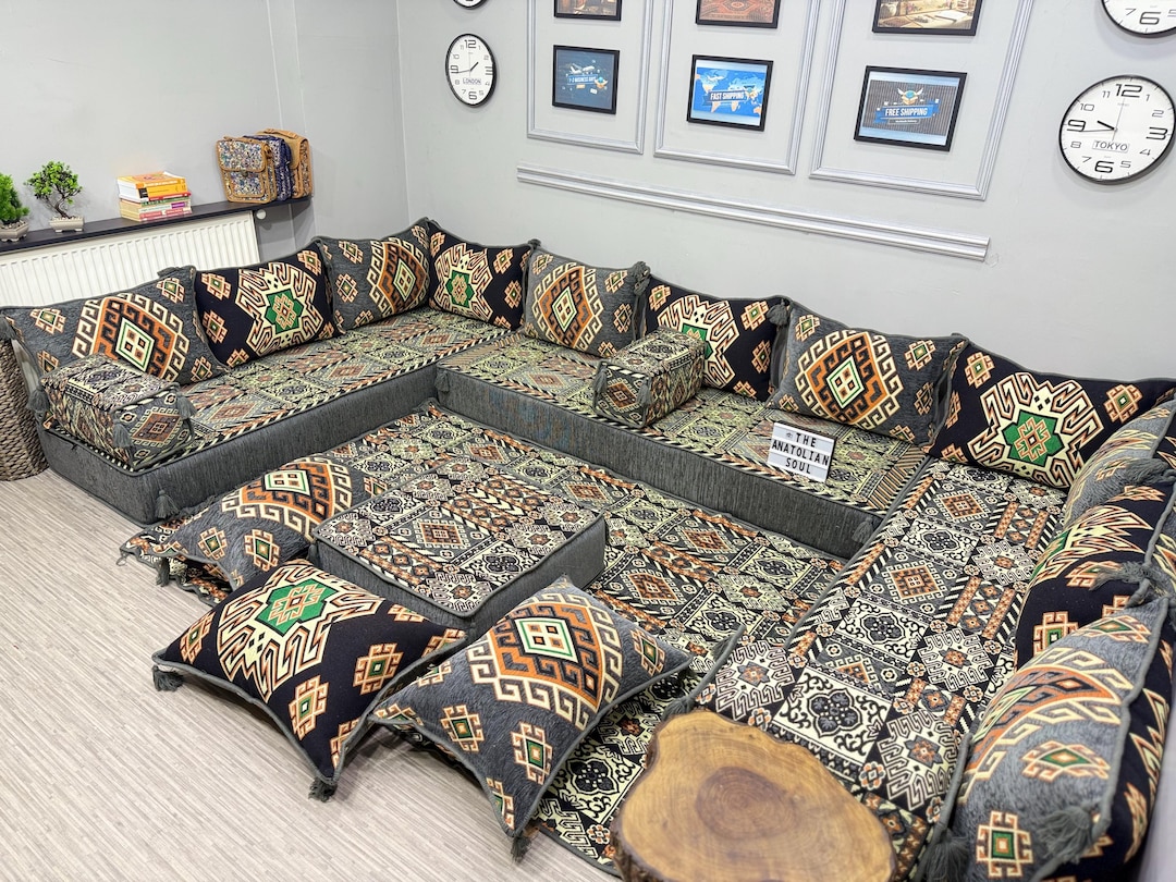 U Shaped Persian Inspired Modular Couch, Authentic Living Room Seating ...