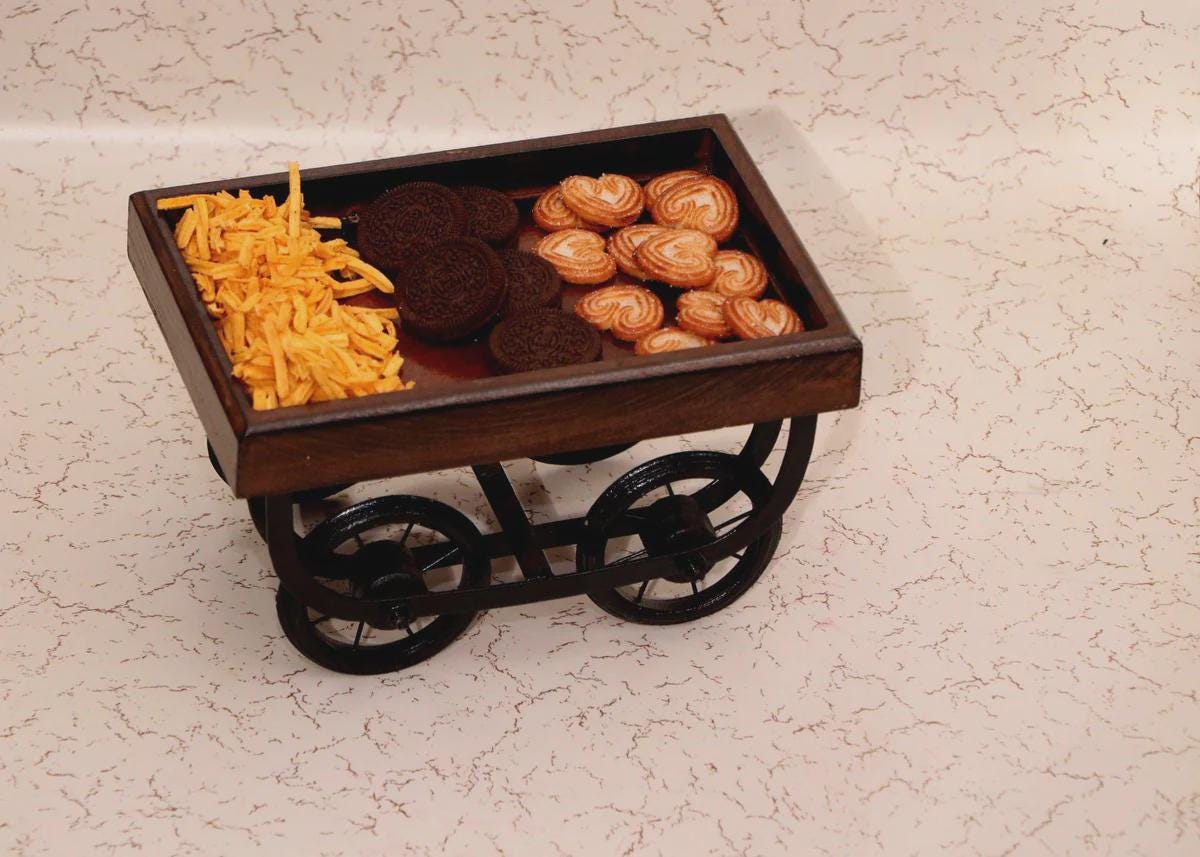 Handmade Wooden Serving Cart Tray With Wheels | Rustic Snack Platter ...