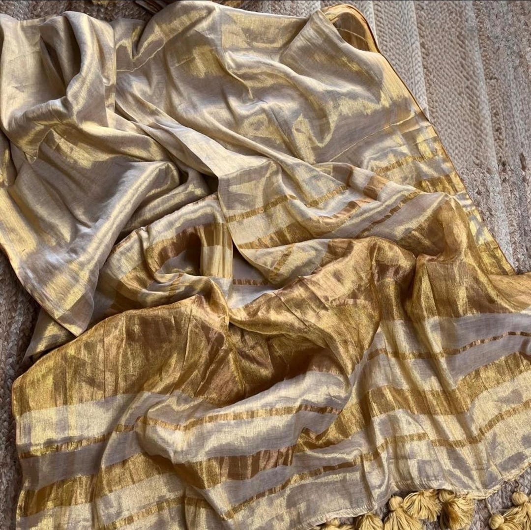 Handloom Mul Tissue Cotton Saree With Tassels & Blouse Piece - Etsy