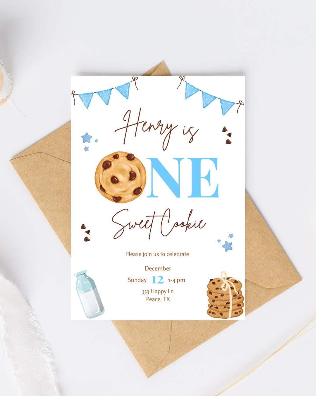 Cookies and Milk 1st Birthday Invitation: Editable Canva Template - Etsy