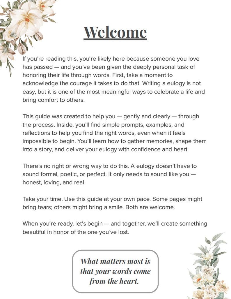Complete Eulogy Writing Guide: Heartfelt Memorial Template (PDF ...