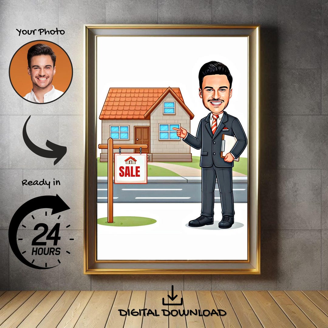 Custom Real Estate Agent Caricature Portrait From Photo, Funny Gift for ...