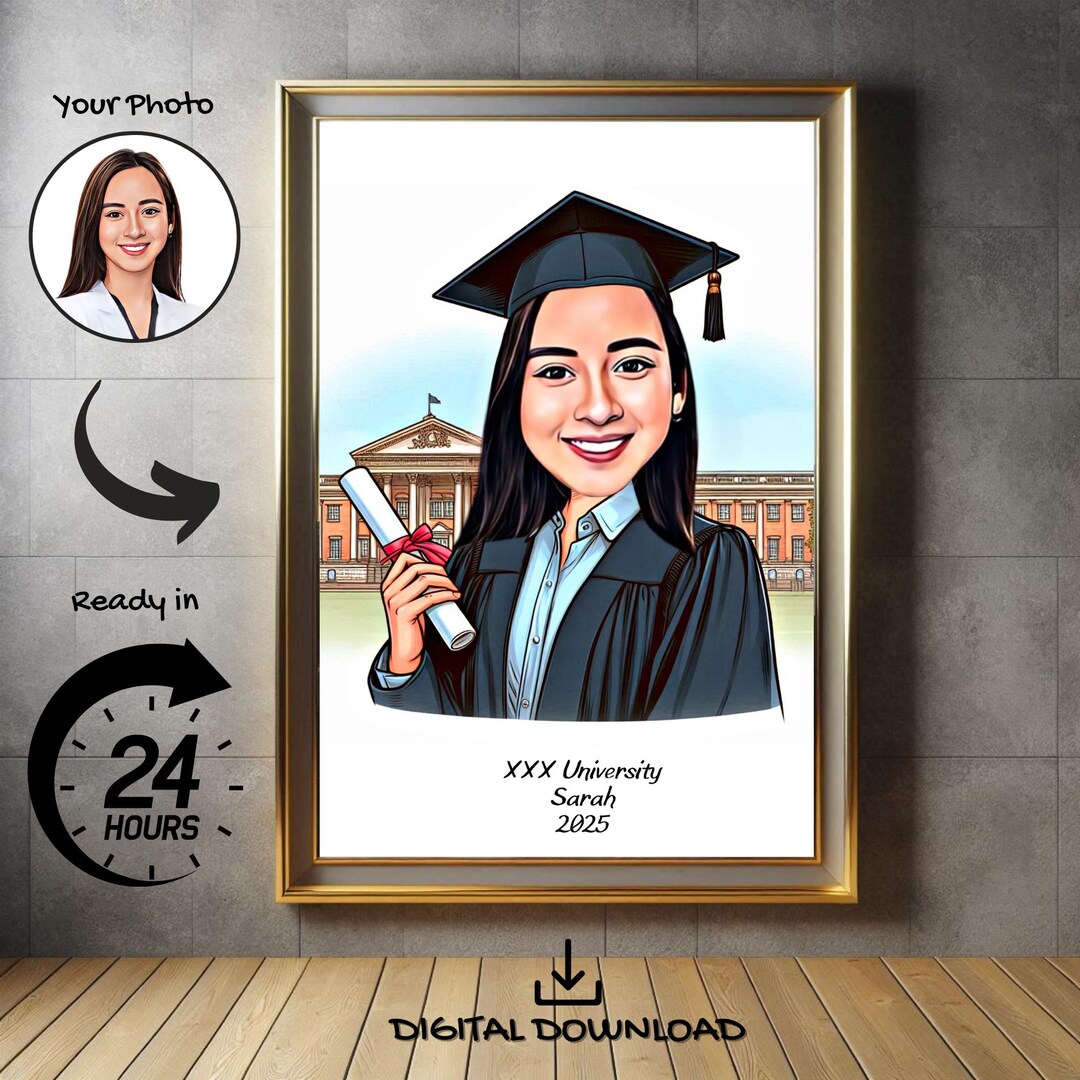 Custom Graduation Caricature Portrait, Graduation Cartoon Drawing ...