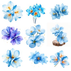 54 Watercolor Floral Clipart Pngs Part 2 – Navy & Dusty Blue Flowers ...