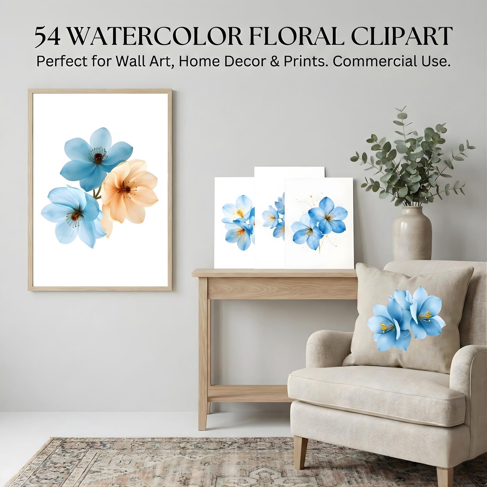 54 Watercolor Floral Clipart Pngs Part 2 – Navy & Dusty Blue Flowers ...
