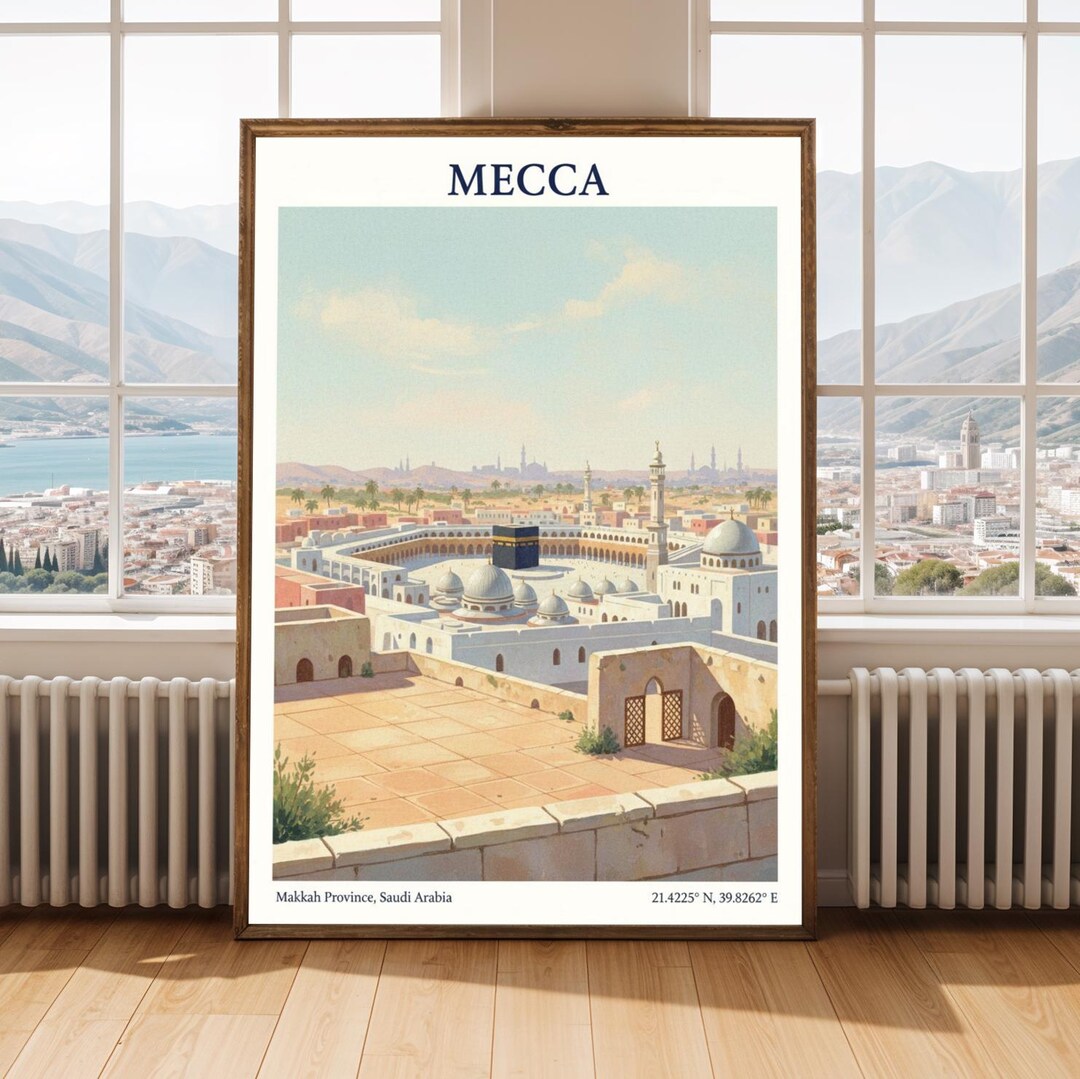 Mecca Travel Poster, Masjid Al-haram Wall Art, Islamic Cityscape Print ...