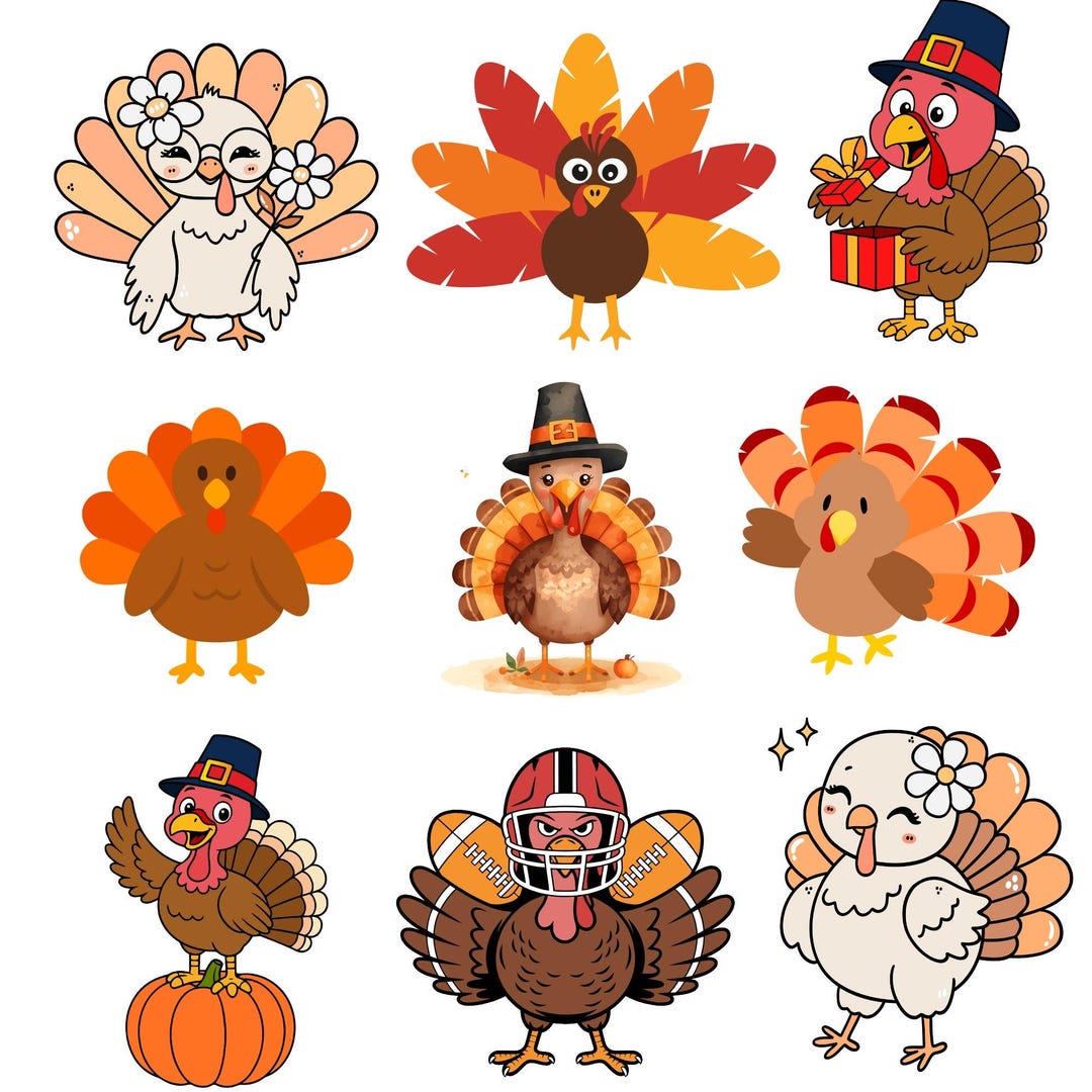 Cute Turkeys SVG Bundle, Thanksgiving Day Turkey SVG, Baby Turkey Png ...