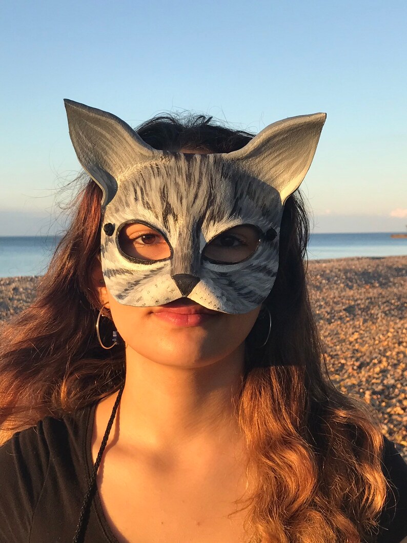 Leather Mask Tabby Cat Brown Gray - Etsy