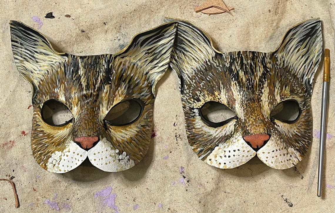 Leather Mask Tabby Cat Brown Gray - Etsy