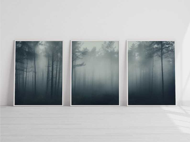 Digital Download Wall Art Set of 3: Misty Forest Triptych, Calm Nature ...