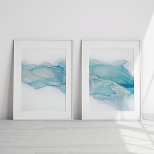 Digital Download Wall Art Set of 2: Blue, Gold, Teal, Turquoise Flowy ...