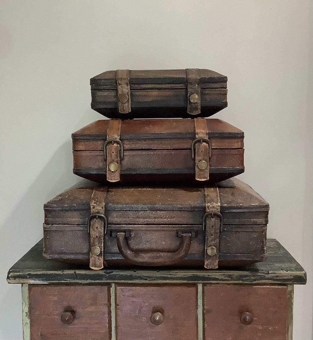 Vintage Global Views Stacking Storage Suitcase Briefcase Trunks 3 Piece ...