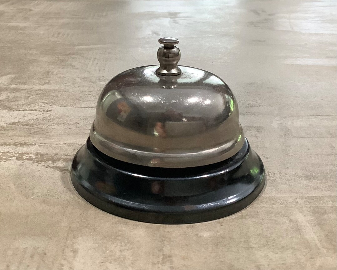 Vintage Silver and Black Metal Service Bell / Hotel Reception / School ...