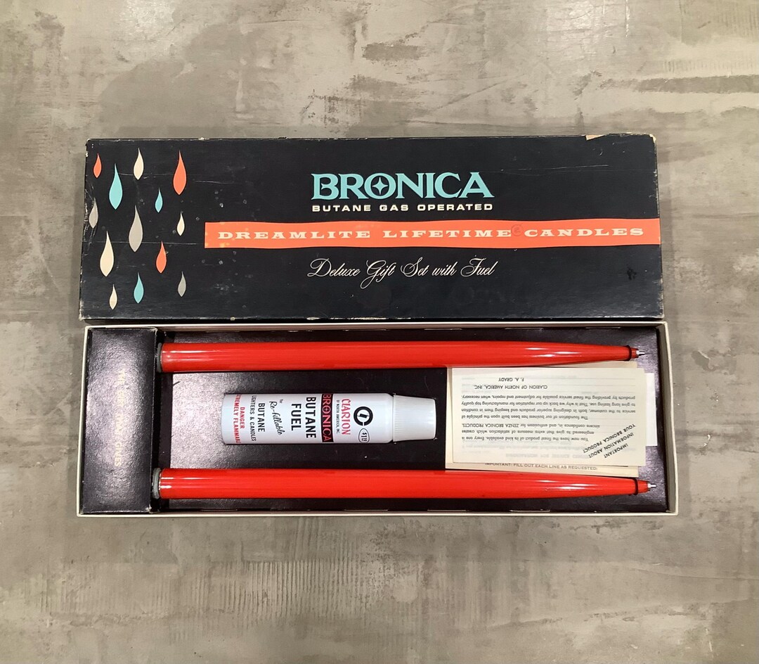 Vintage Bronica Dreamlite Red Butane Candles / Gas Operated Candle Set ...