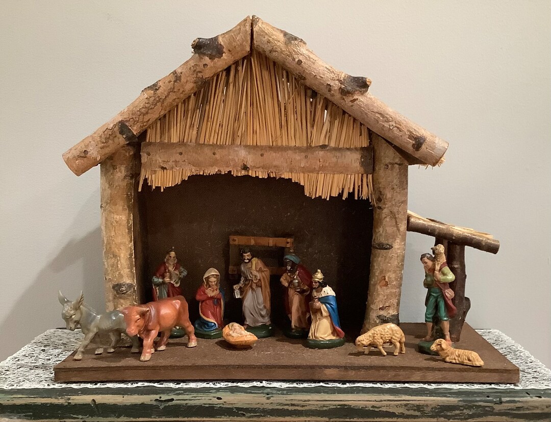 Vintage Nativity Chalkware Paper Mache Composition Stable Set - Etsy