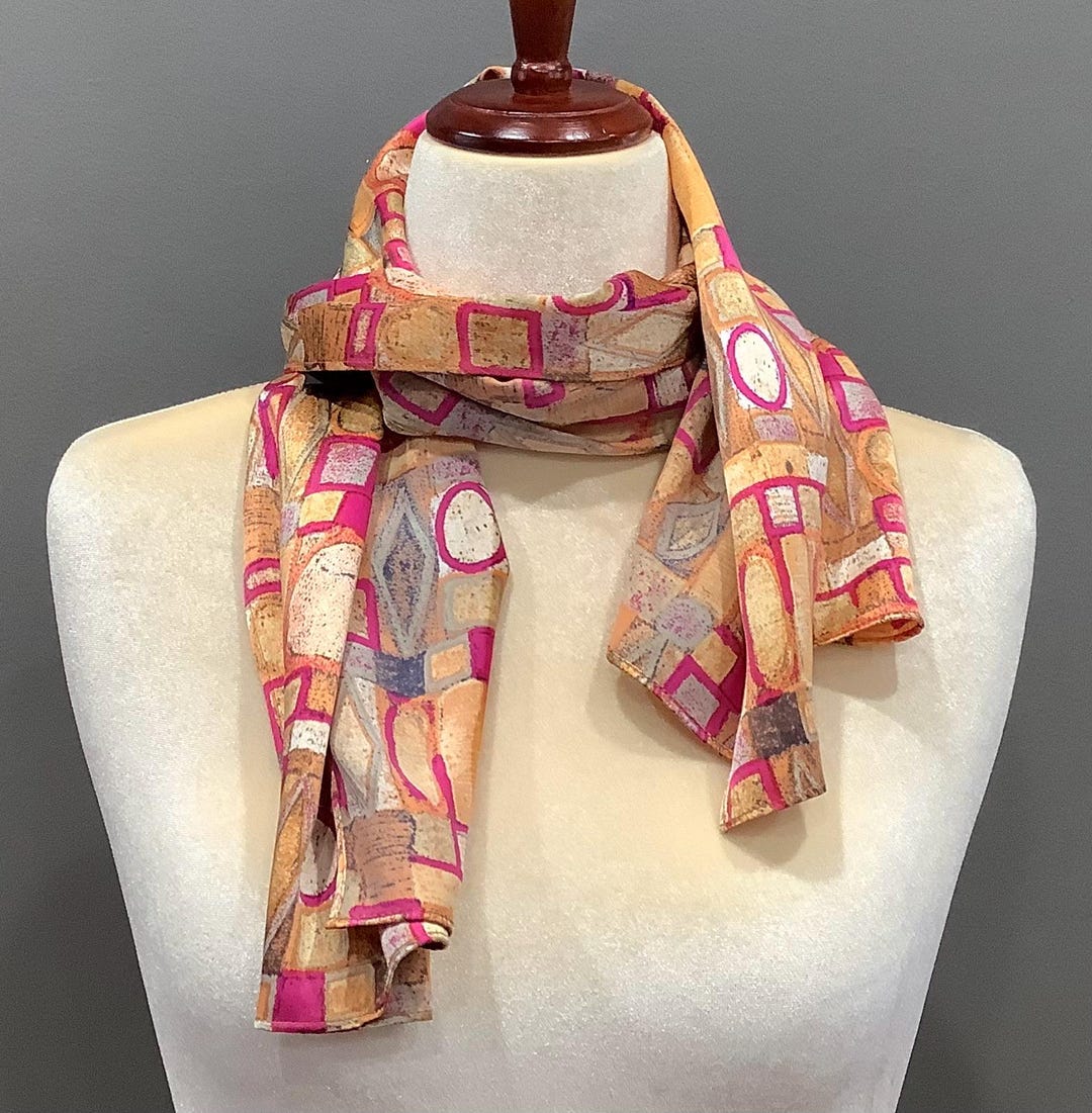 Vintage St. John Silk Scarf / Modernist Pink and Orange Design - Etsy
