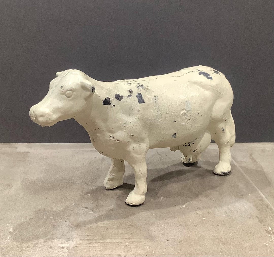 Vintage White Distressed Cast Iron Cow - Etsy