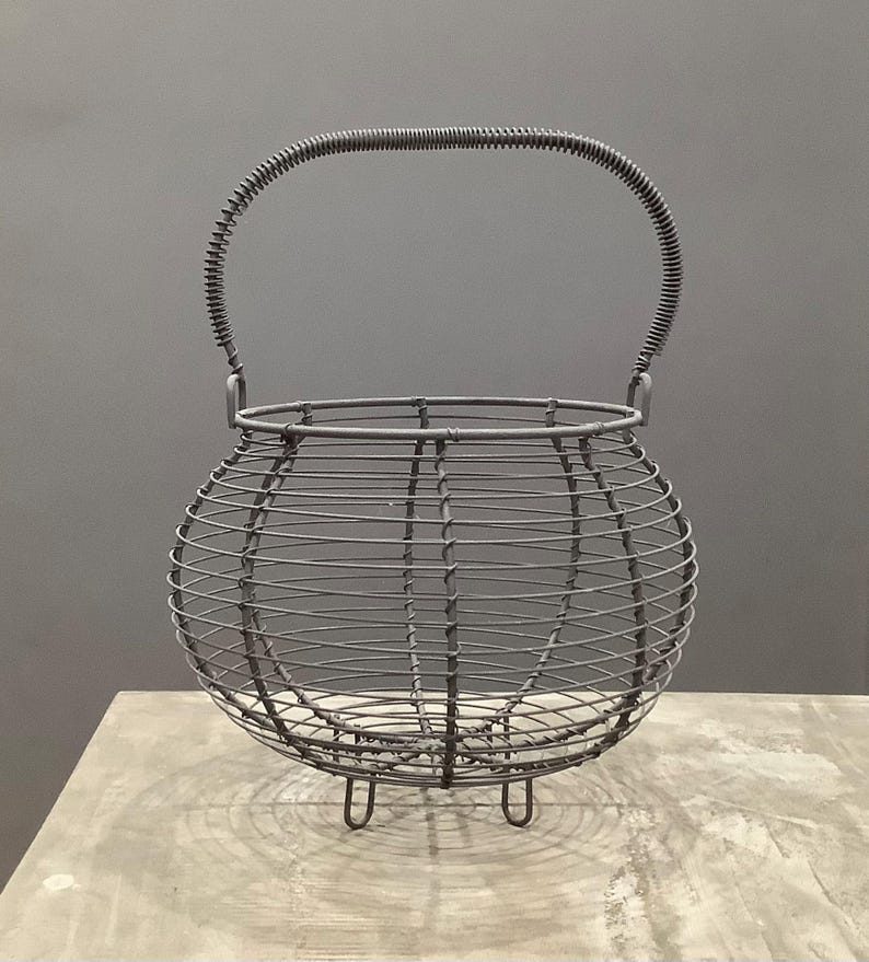 French Vintage Wire Metal Large Egg Basket - Etsy