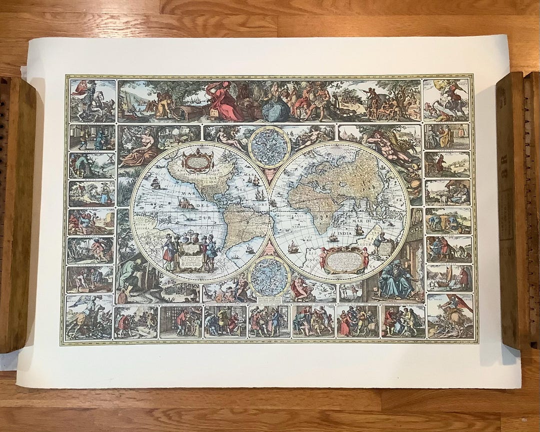 Vintage Visscher Commander World Map Print / Piscator Old World Map ...