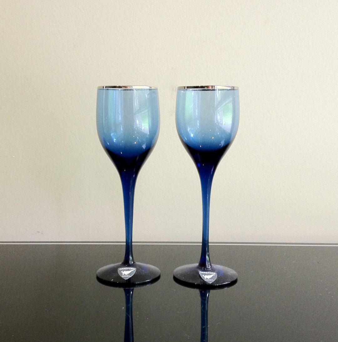 Vintage Orrefors Sweden Starfire Blue platinum Trim Cordial / Liquor ...