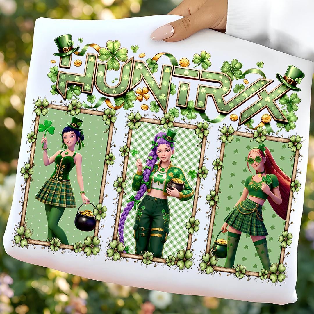 Kpop Demon Hunters St Patrick's Day PNG, Huntrix Girls Preppy Design ...
