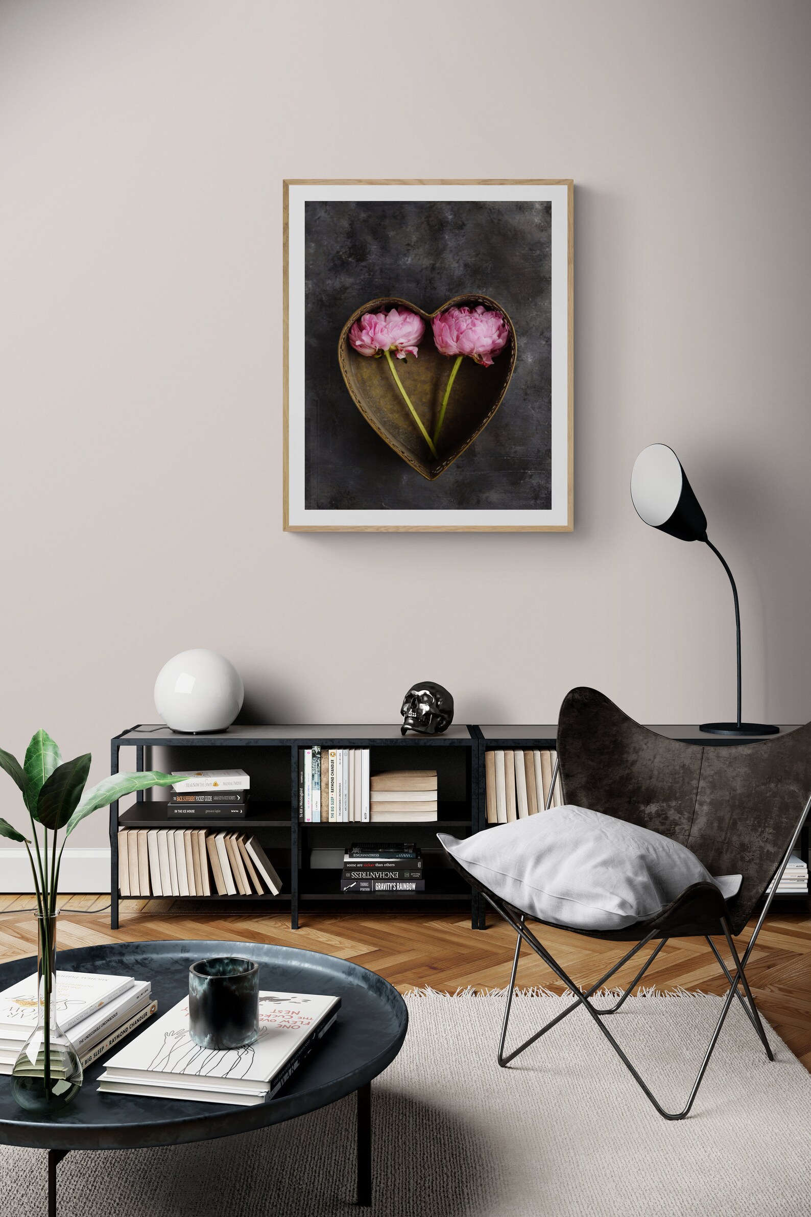 Floral art for living room heart art bedroom pink flower | Etsy