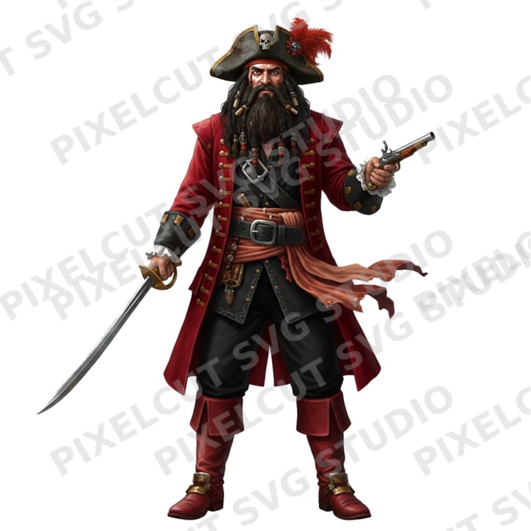 Blackbeard Engraving Design | Vector File With Color & Black Versions ...