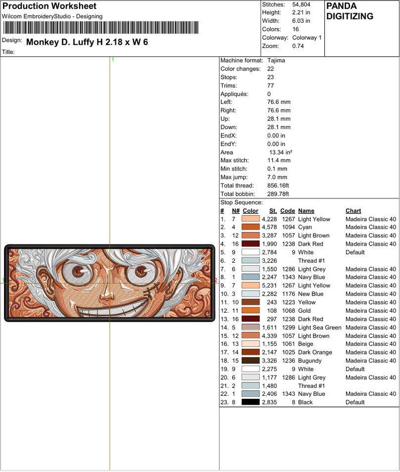 Monkey D. Luffy Embroidery File – One Piece Anime Digital Stitch Design ...