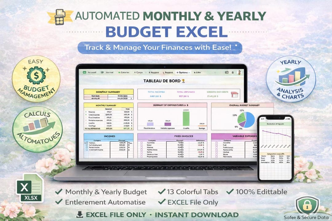 Automated Monthly & Yearly Budget Excel | Personal Finance Tracker ...