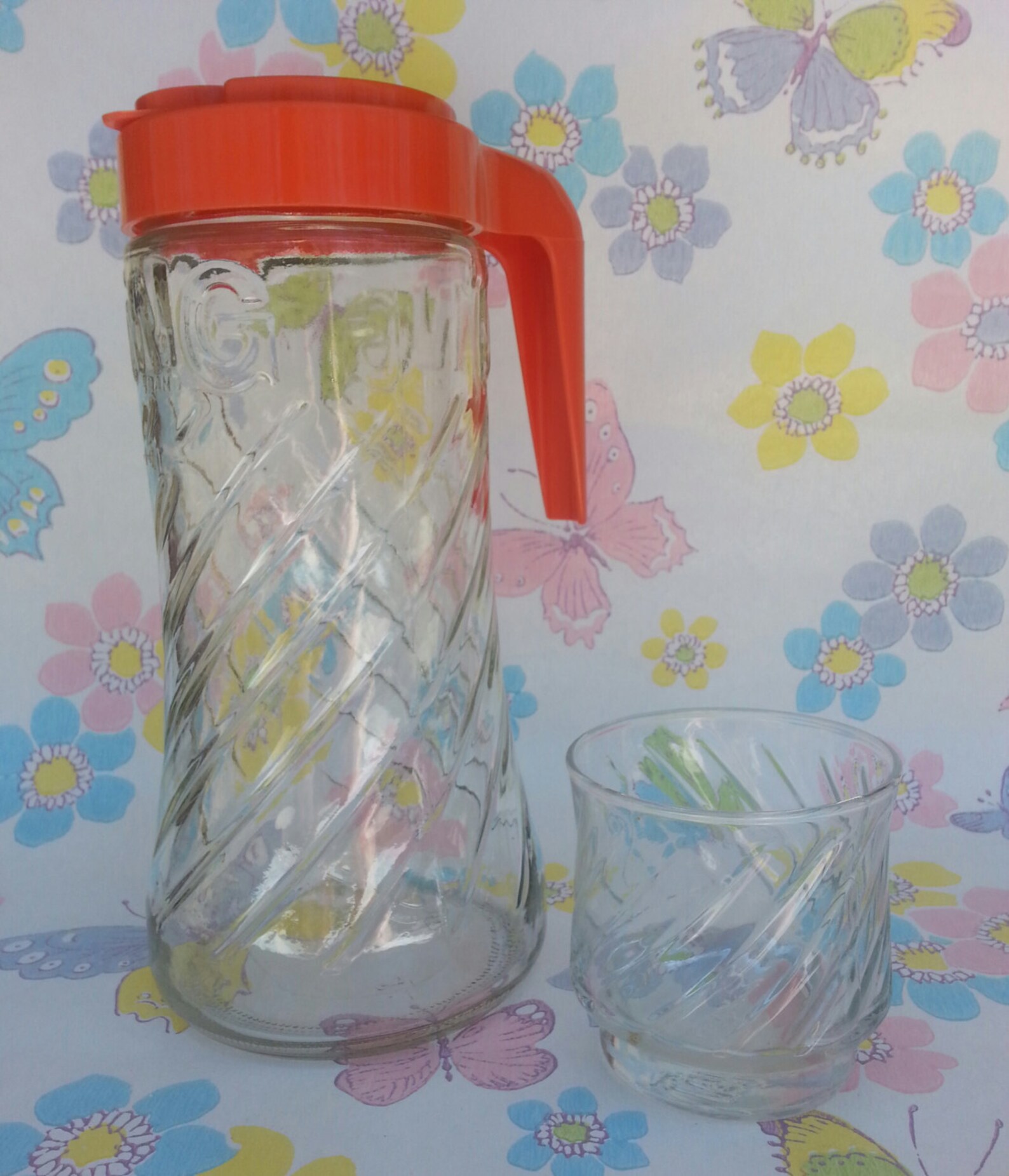 Vintage 1970s Tang Pitcher Carafe and Rare Drinking Glass Set Orange ...