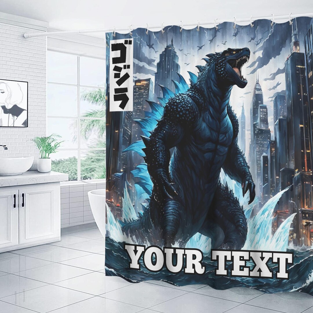 Shower Curtain Godzilla Custom Bathroom Curtain Your Text Gift - Etsy