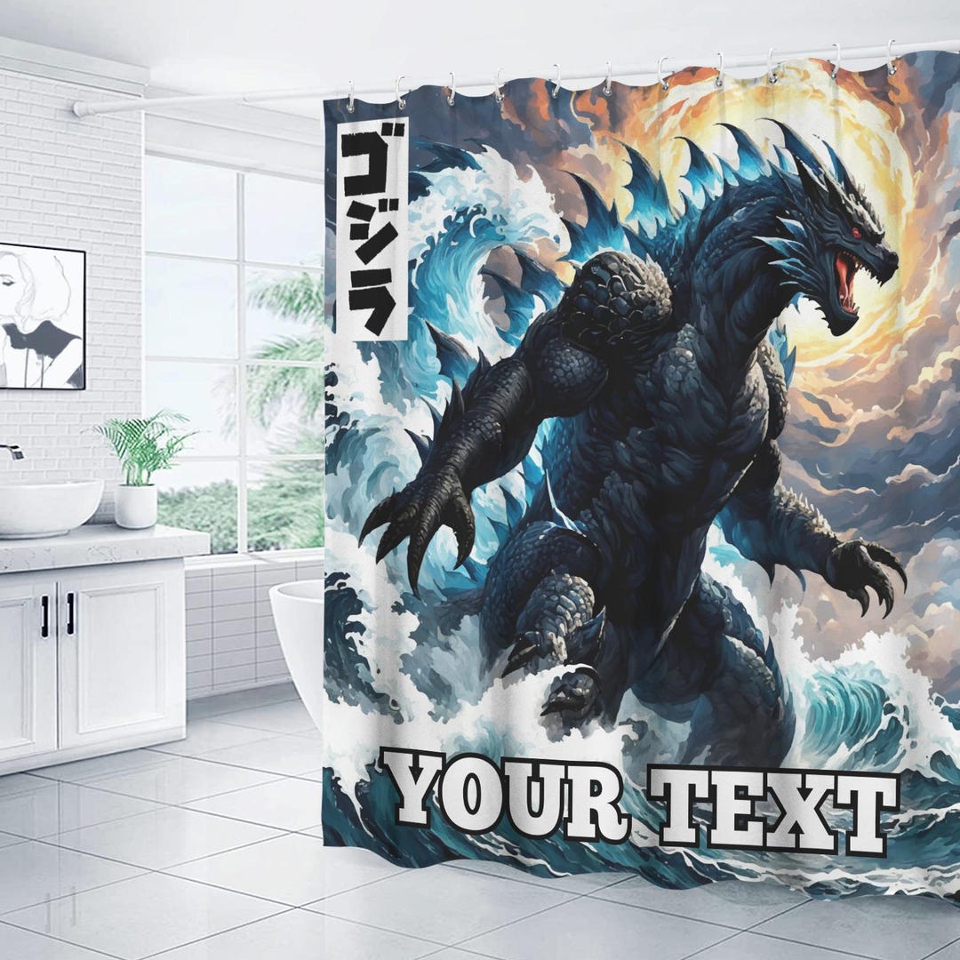 Shower Curtain Godzilla Custom Bathroom Curtain Your Text Gift Gojira ...