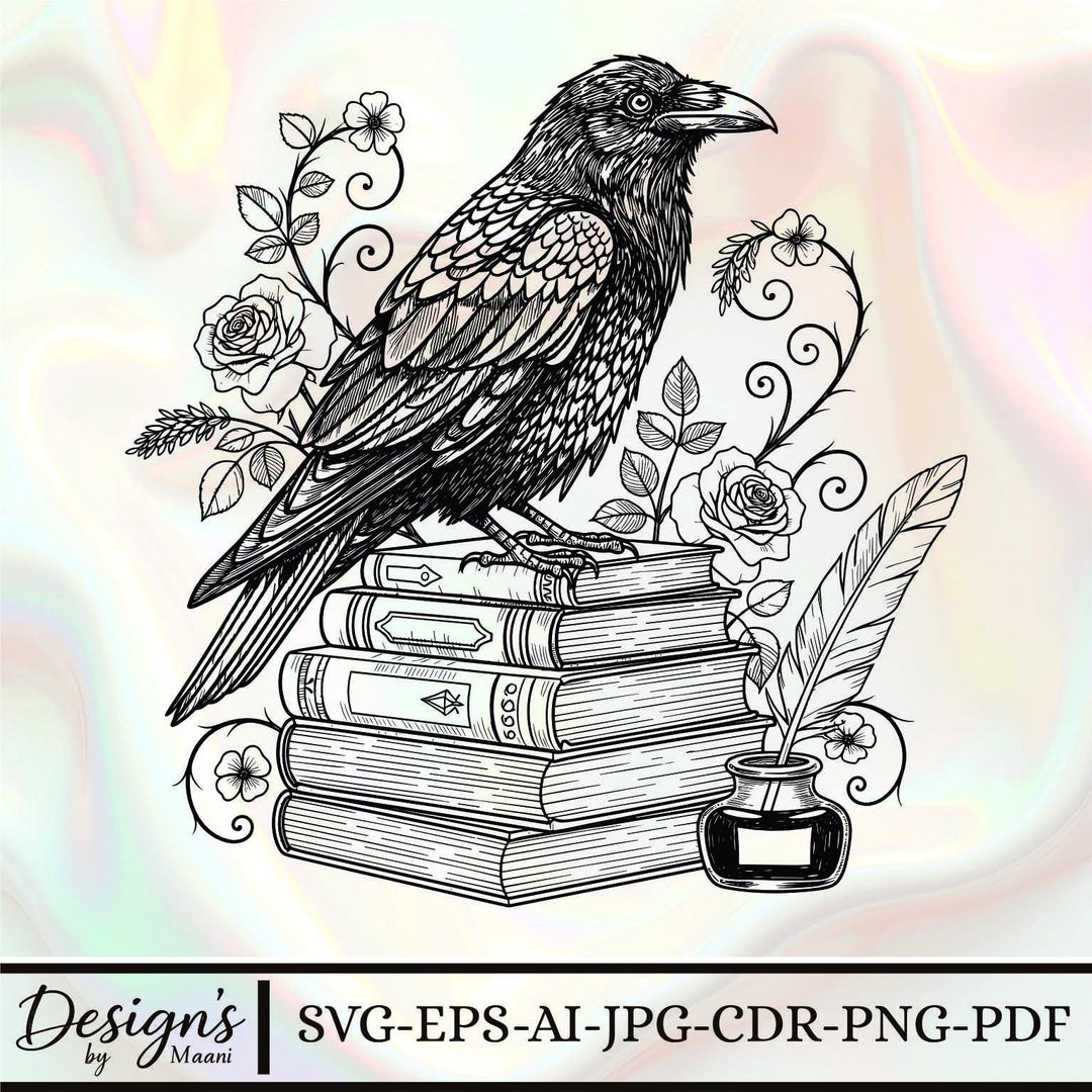 Raven on Books | SVG PNG JPG | Raven | Sublimation Print | Raven Book ...